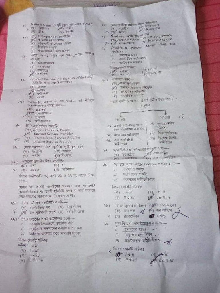 HSC Civics 1st paper 2019 question and solution Admissionwar.com