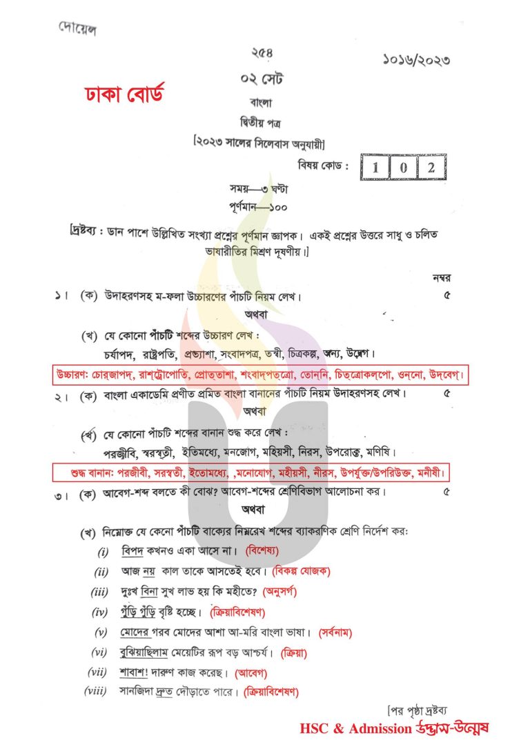 HSC Bangla 2nd Paper Question Solution 2023 Admissionwar.com