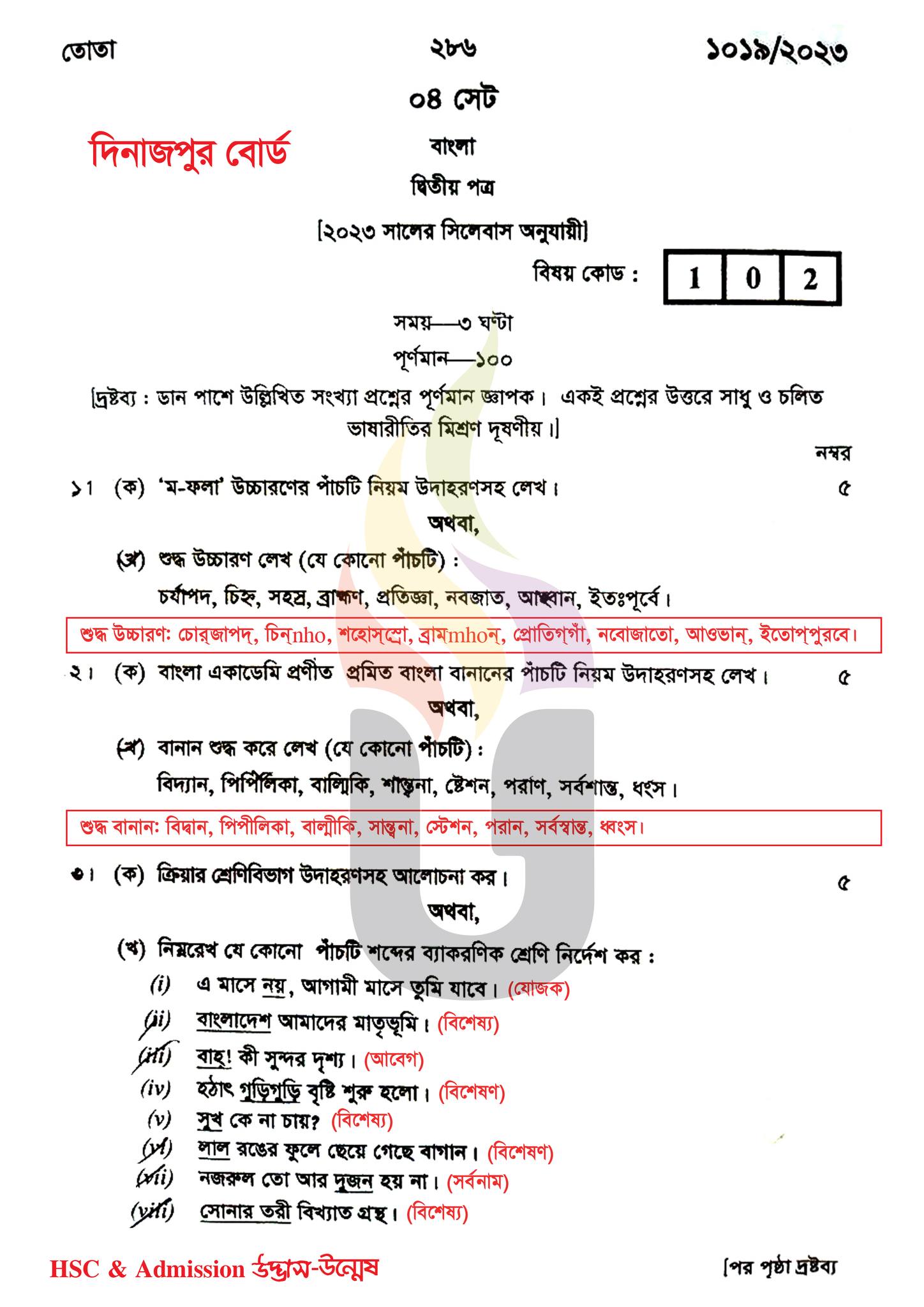 HSC Bangla 2nd Paper Question Solution 2023 Admissionwar.com